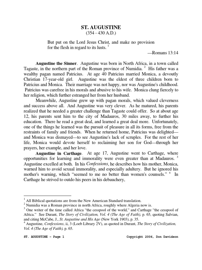 St. Augustine: Augustine The Sinner. Augustine Was Born in North Africa ...