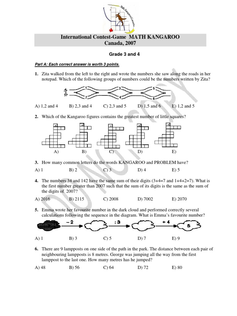 International Contest-Game MATH KANGAROO Canada, 2007: Part A: Each ...