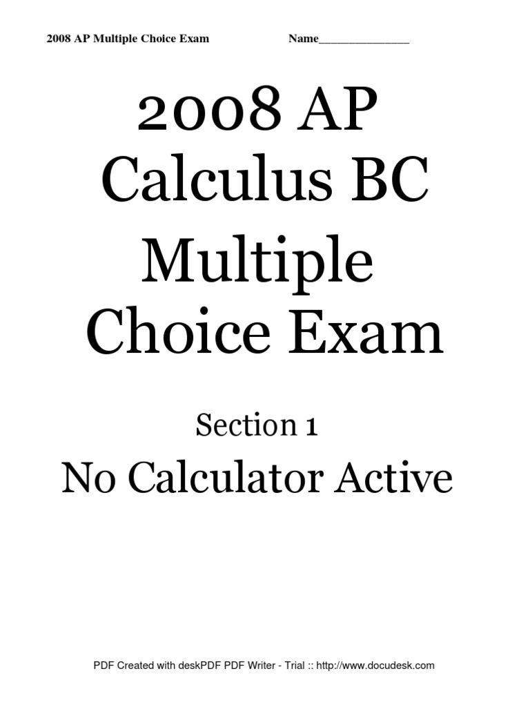 AP Calculus BC Released Exam 2008 Multiple-Choice Questions (College ...