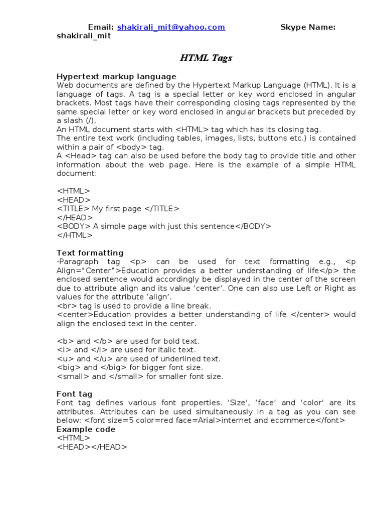 HTML Basic Tags | PDF | Html Element | Hyperlink