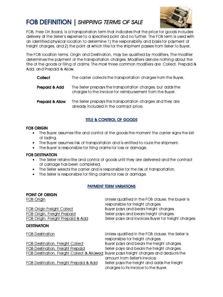 Fob Definitions | Global Business Organization | Services (Economics)