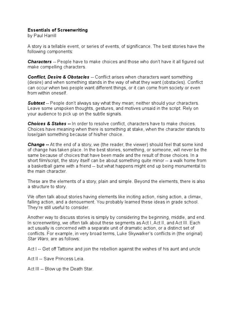 Essentials of Screenwriting Harrill | PDF | Plot (Narrative) | Screenwriting