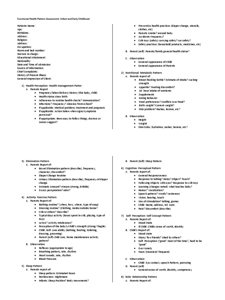 Functional Health Pattern Assessment | PDF | Infants | Perception