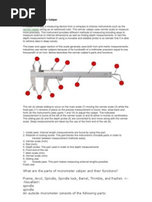Parts of The Vernier Caliper PDF Tools Length