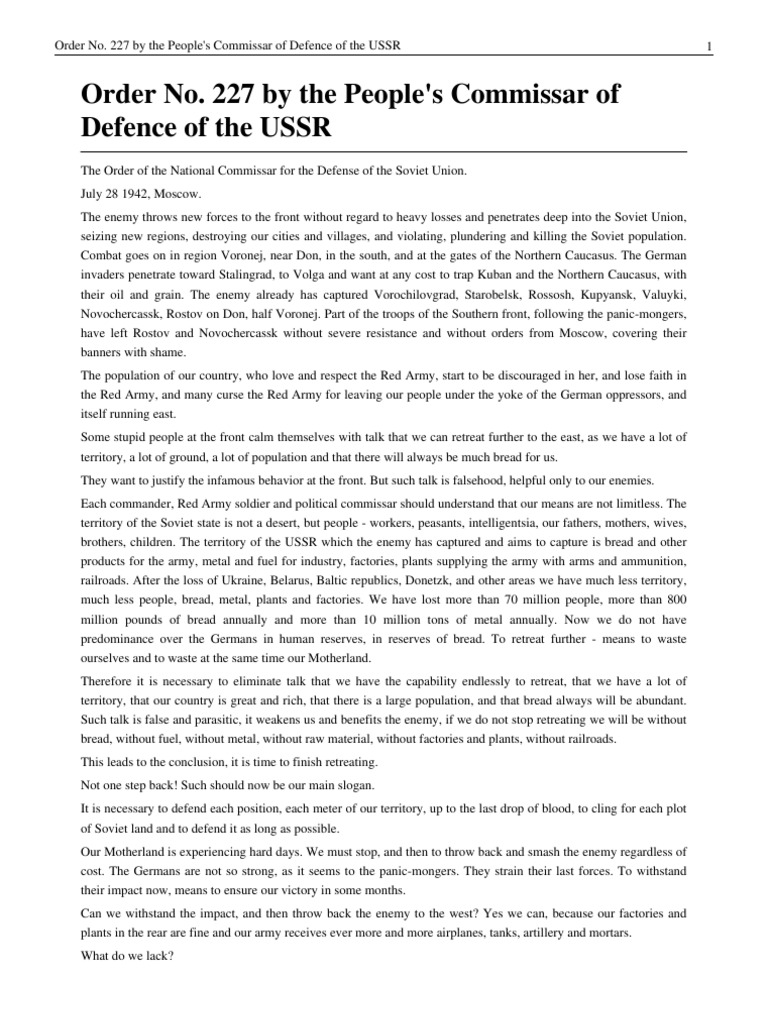 Stalin's Order No. 227 Bans Retreat | PDF | Red Army | Company ...
