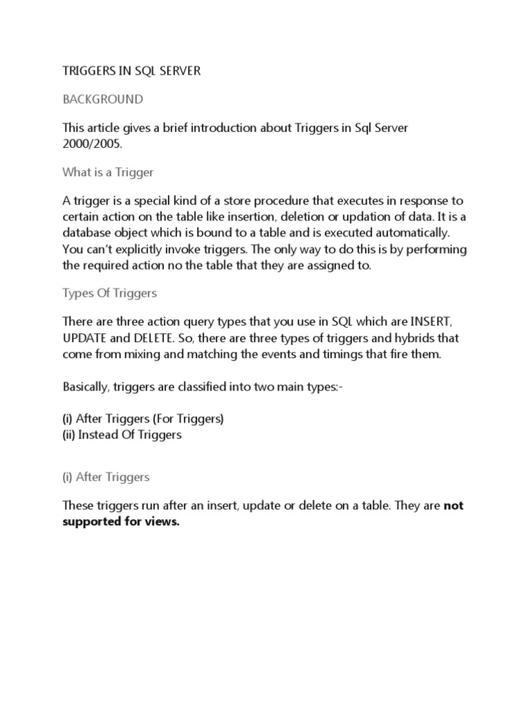 Triggers in SQL Server | PDF | Microsoft Sql Server | Software Engineering