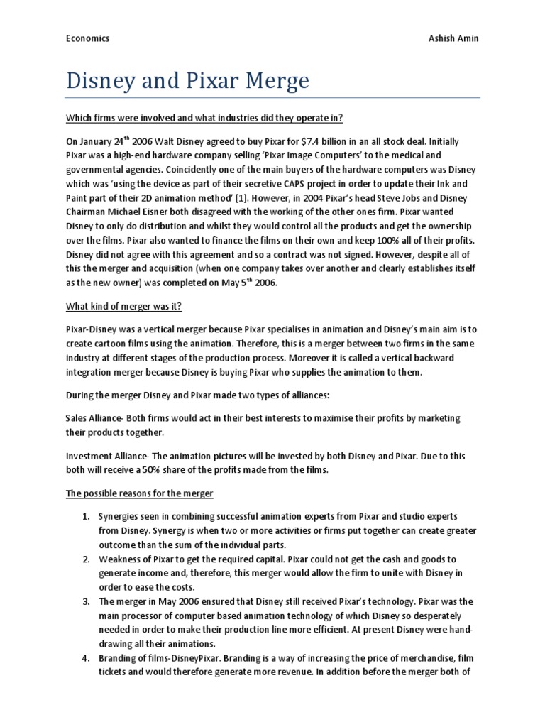 Disney and Pixar Merger | PDF | Pixar | Mergers And Acquisitions