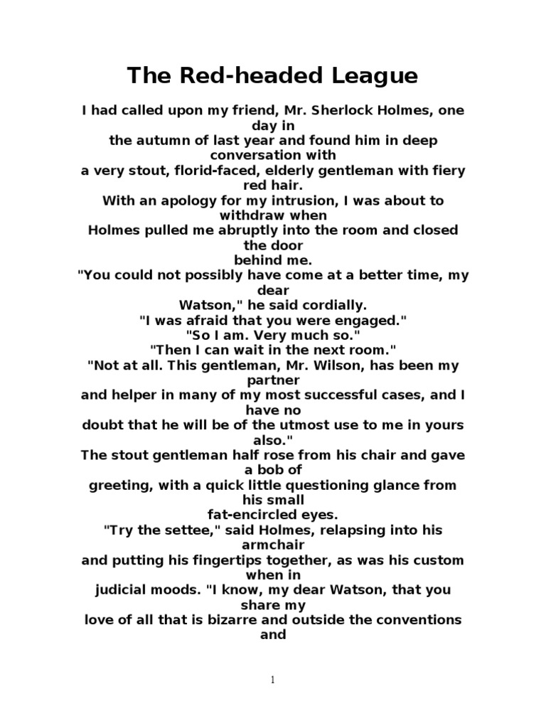 The Red-Headed League | PDF | The Red Headed League | Sherlock Holmes