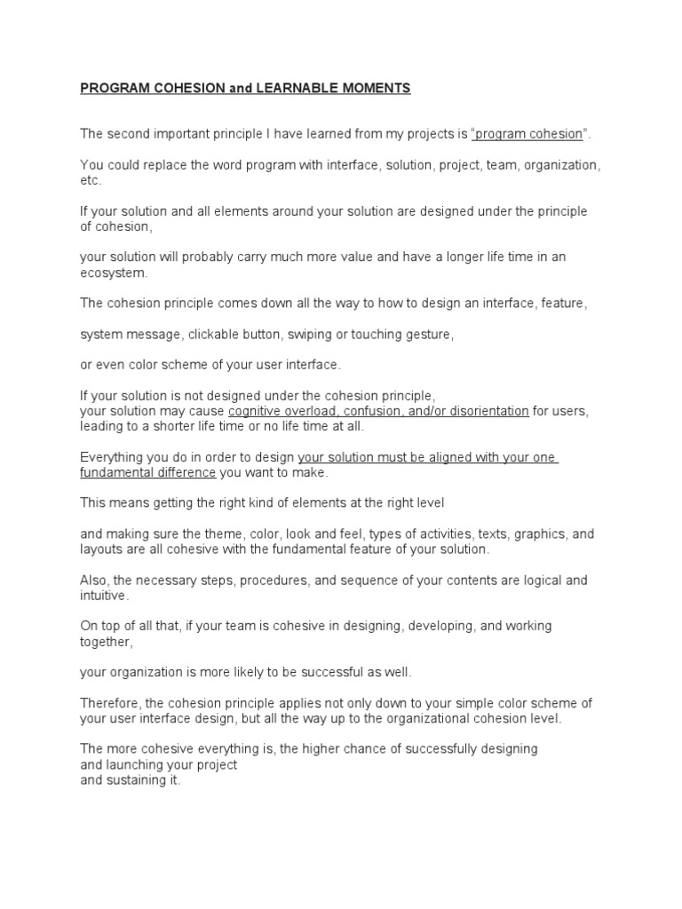 Program Cohesion and Learnable Moments | PDF | Learning | Psychology