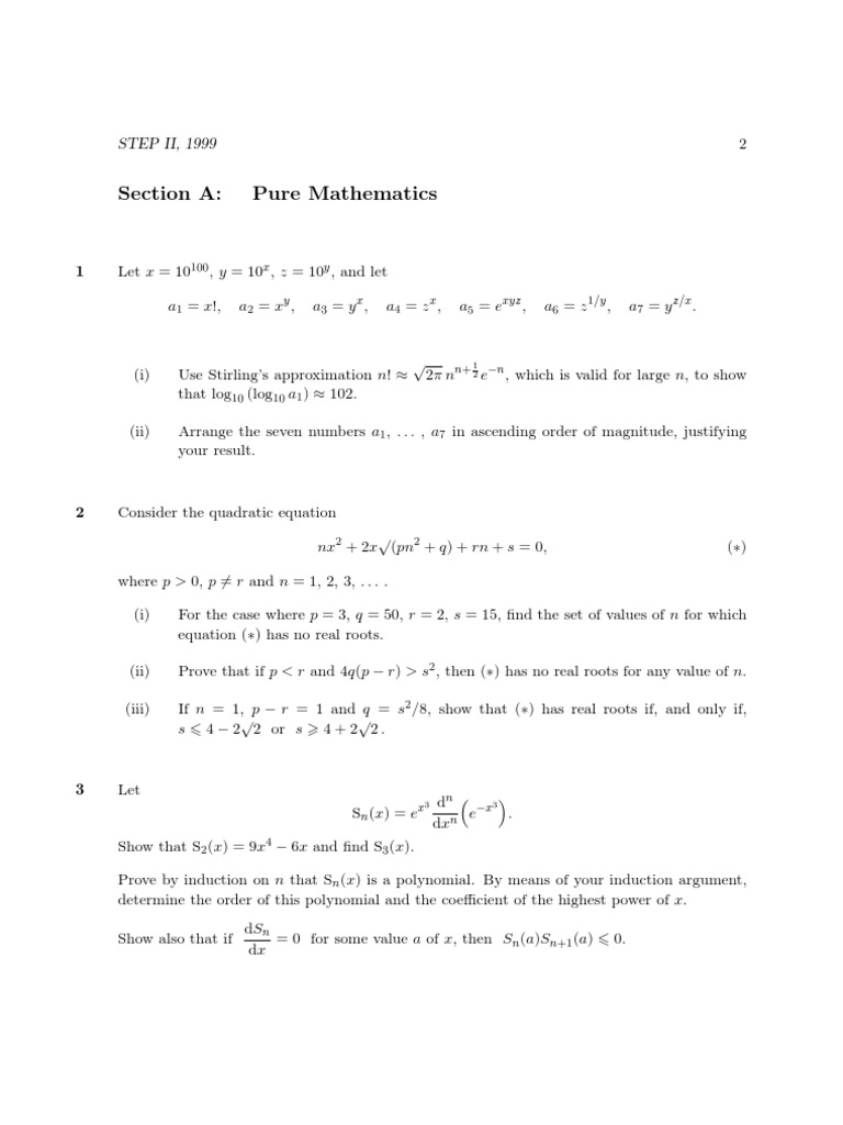 Step Cambridge 1999 Paper II | PDF | Angle | Speed