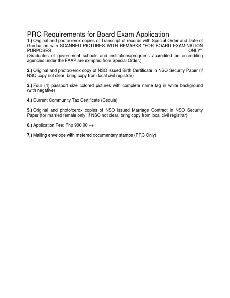 PRC Board Exam Application Requirements | PDF | Social Science
