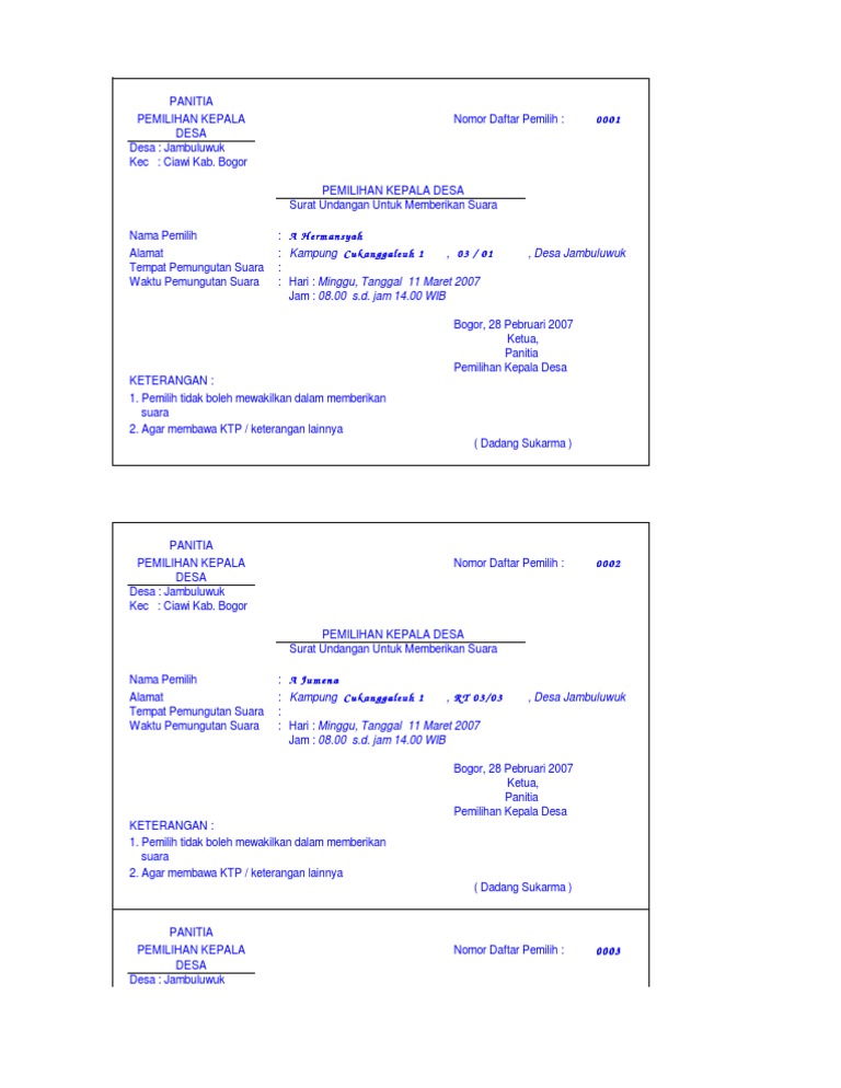 Contoh Undangan Pilkades | PDF