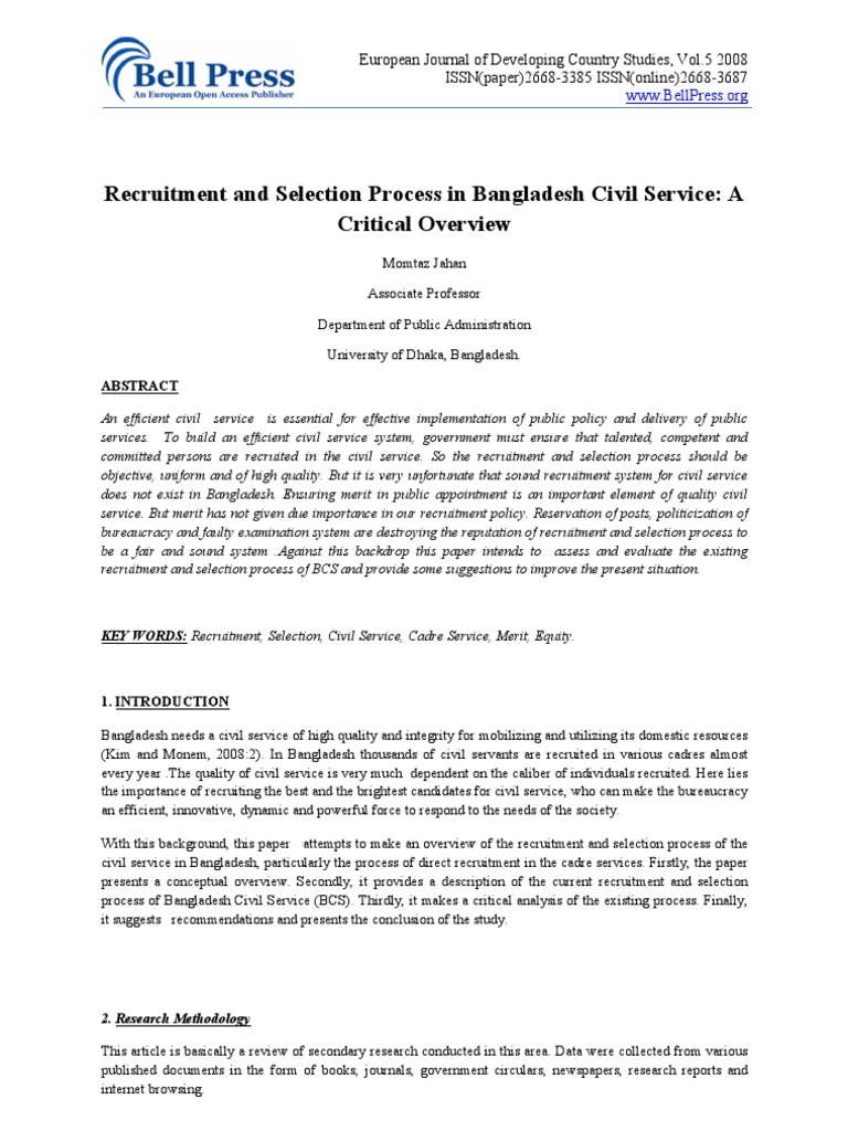 Recruitment and Selection Process in Bangladesh Civil Service | PDF ...