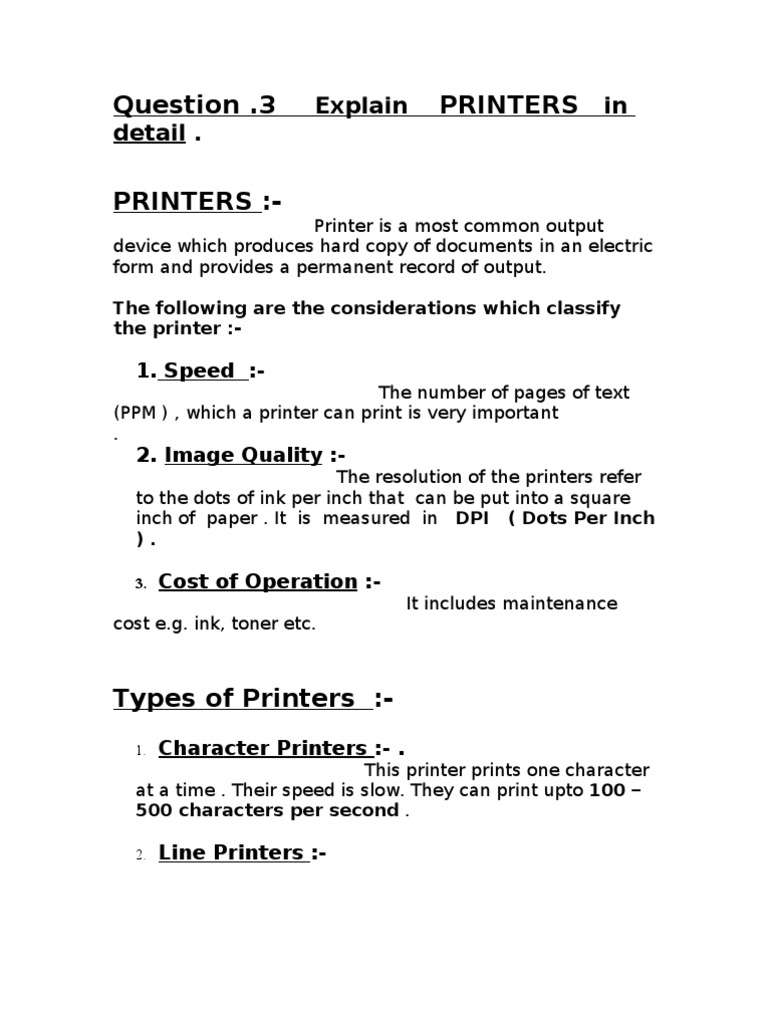 Printers: Explain in Detail | PDF | Printer (Computing) | Office Work