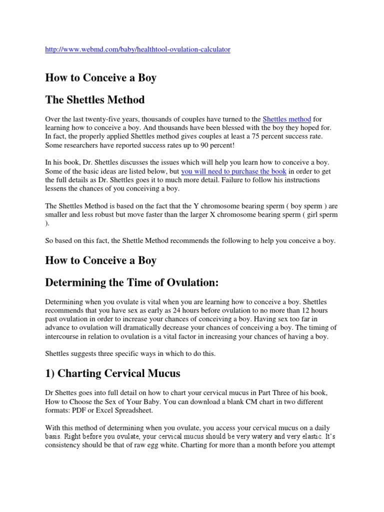 How To Conceive A Boy The Shettles Method | PDF | Sexual Intercourse ...