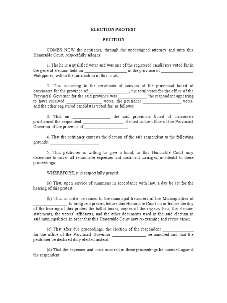 Election Protest | PDF | Affidavit | Petitioner