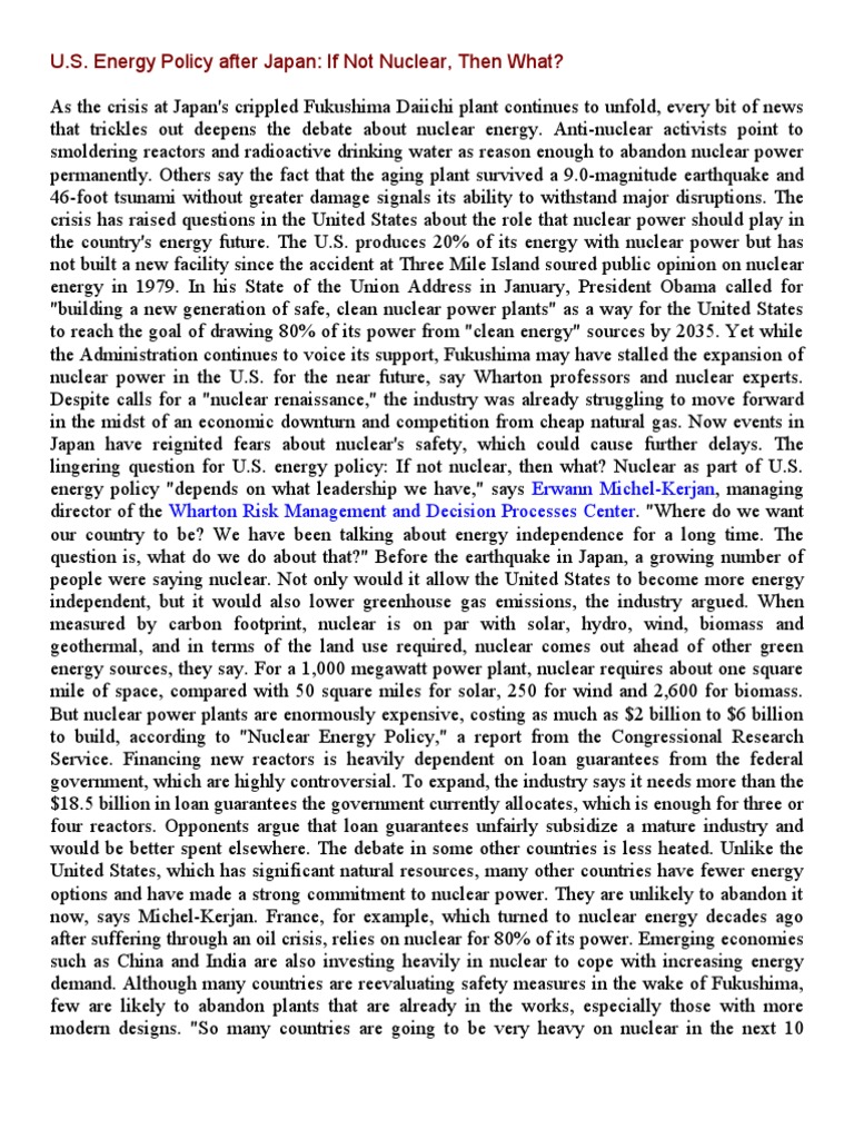 USA Energy Policy | PDF | Nuclear Power | Energy Development