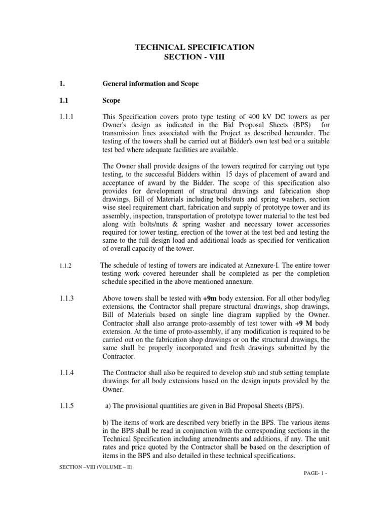 Technical Specification Section - Viii: 1. General Information and ...