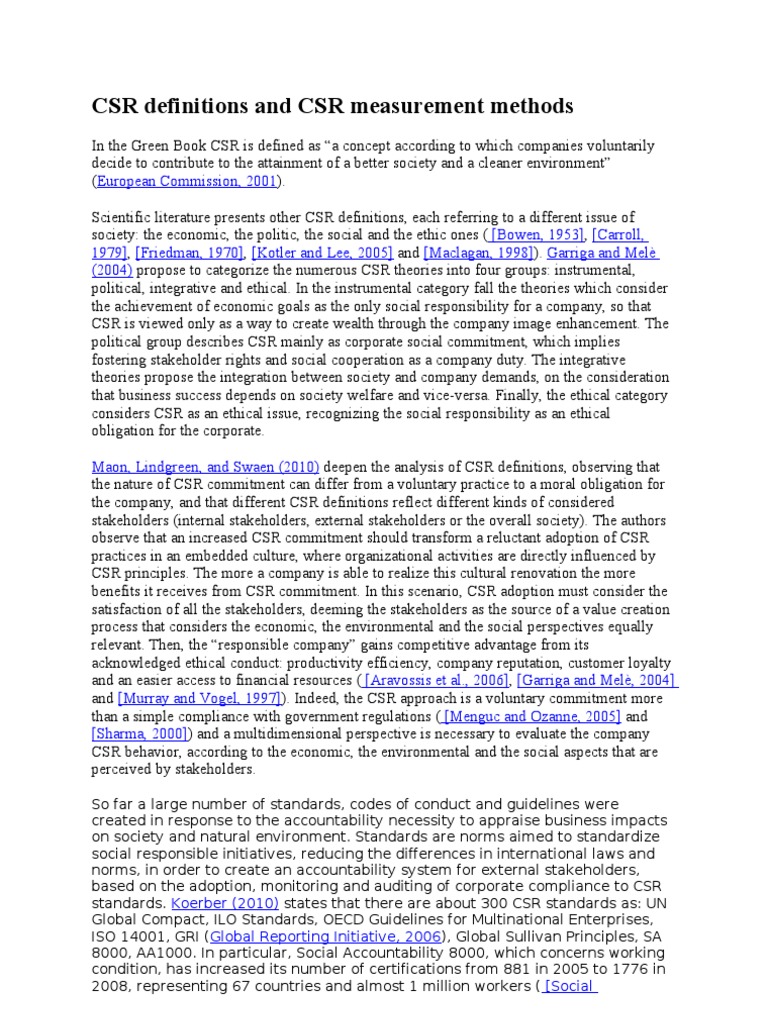 CSR Definitions and CSR Measurement Methods | PDF | Corporate Social ...
