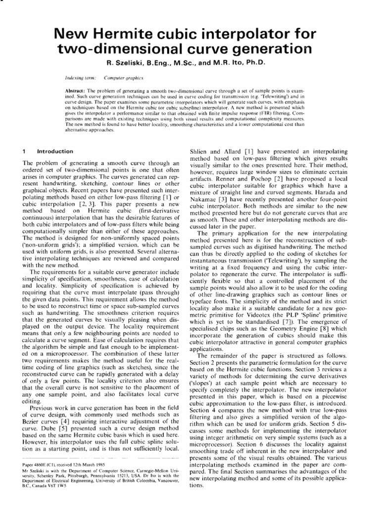 New Hermite Cubic Interpolator For Two-Dimensional Curve Generation ...