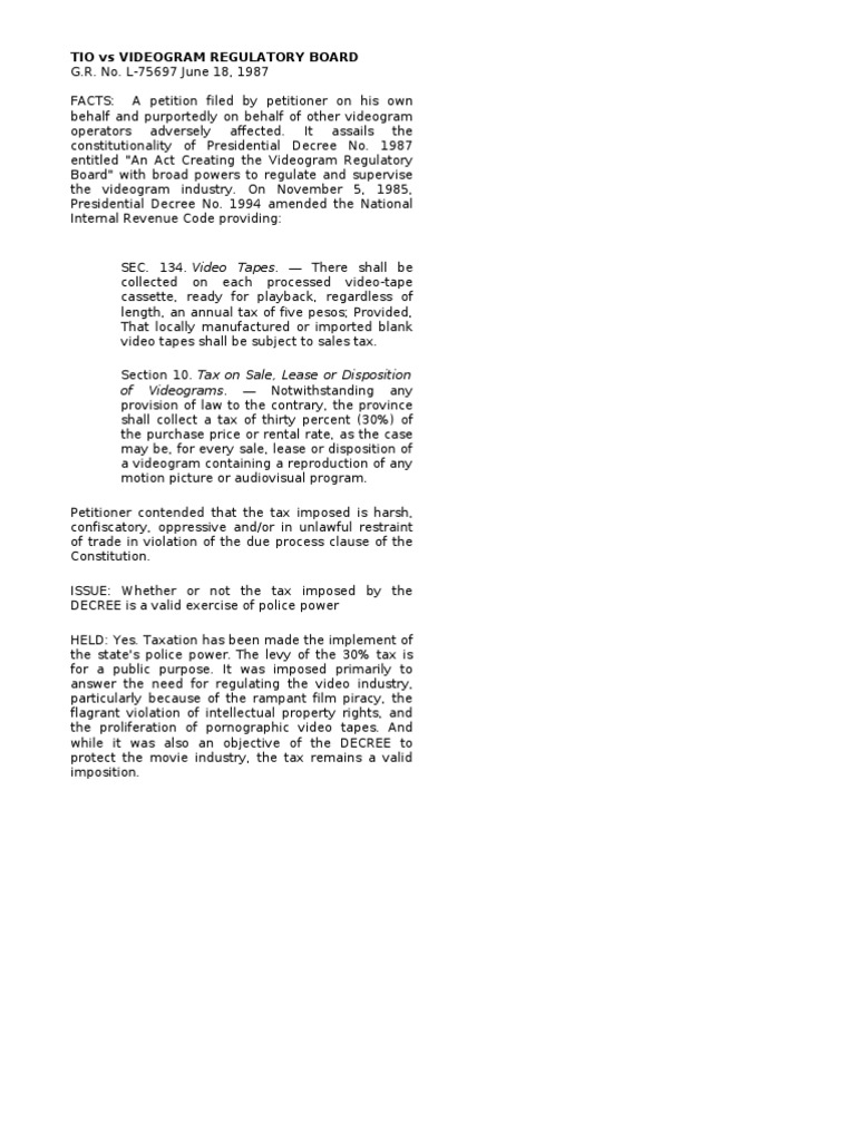 Consti - Tio Vs Videogram Regulatory Board | PDF | Decree | Ex Post ...