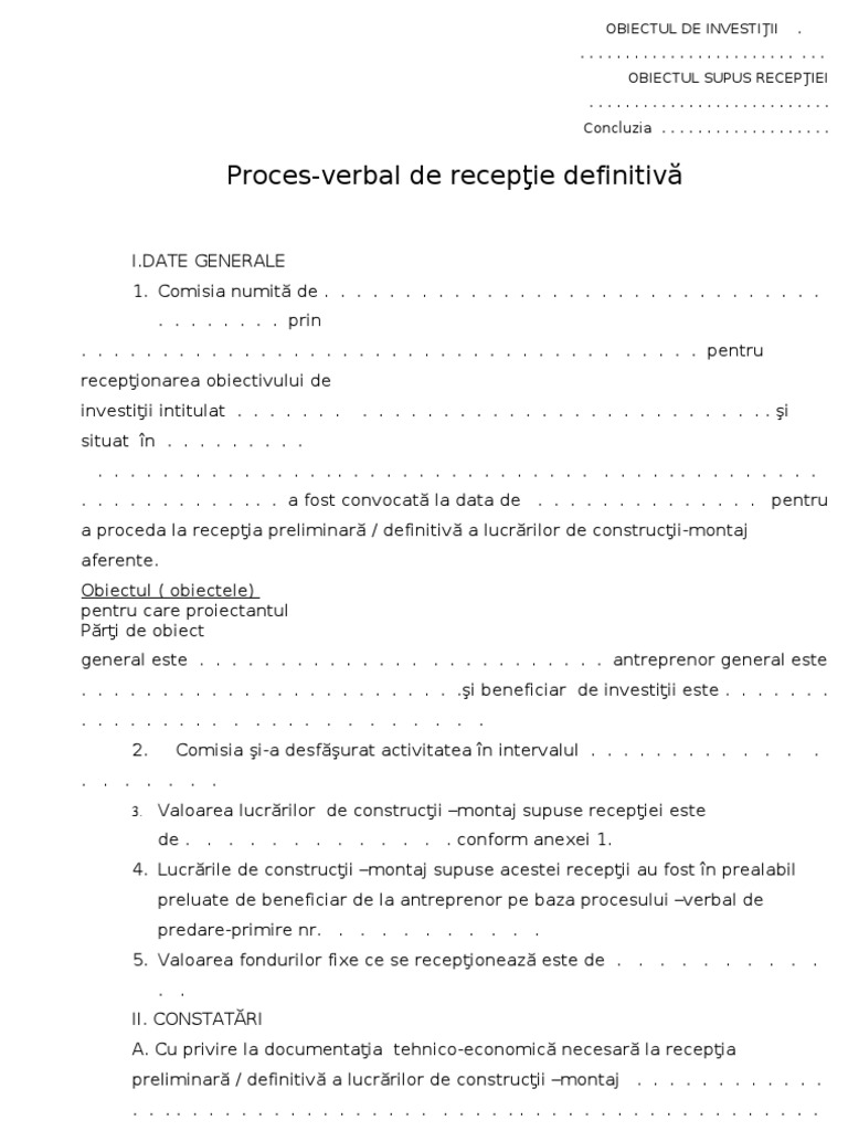 Proces Verbal de Receptie La Terminarea Lucrarilor | PDF
