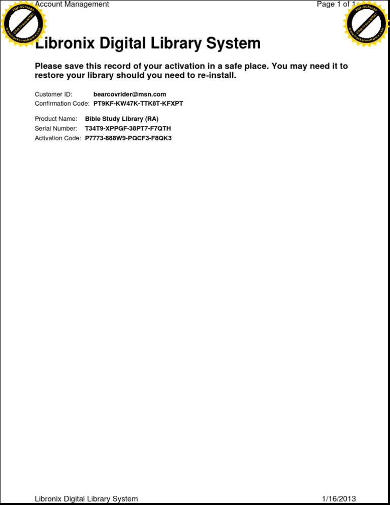 Libronix Activation Record | PDF | Computing | Software