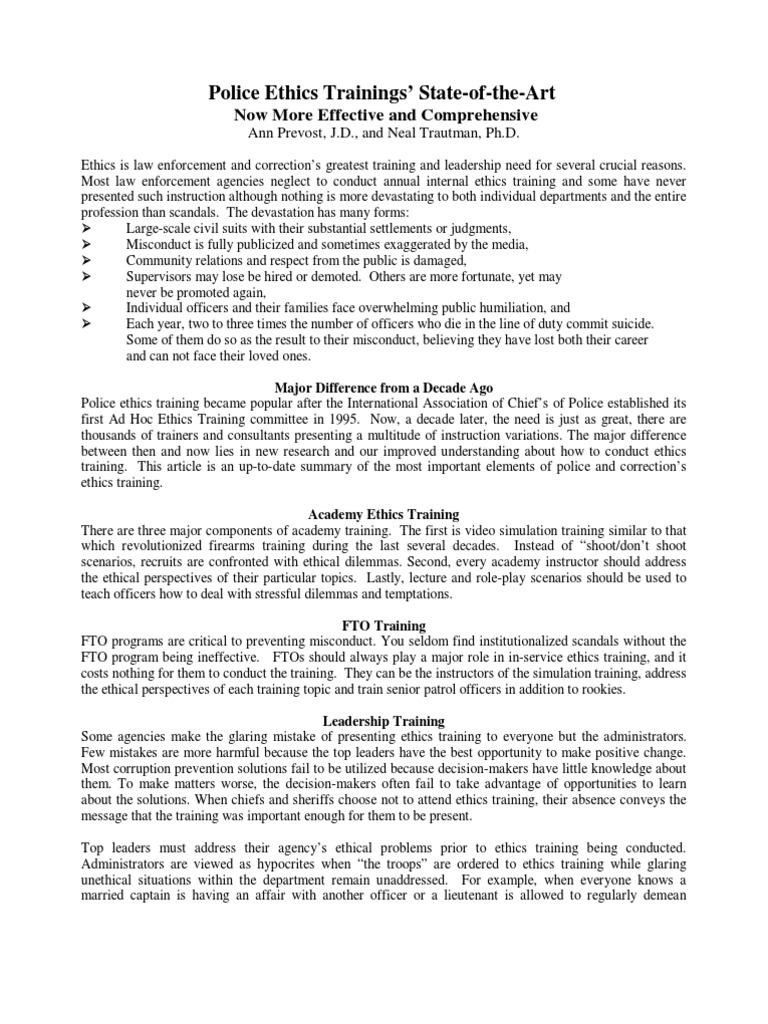 Police Ethics Trainings' State-of-the-Art: Now More Effective and ...