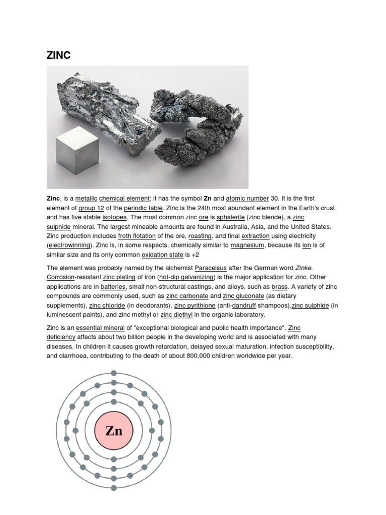 Zinc, Is A Metallic Chemical Element It Has The Symbol ZN and Atomic ...