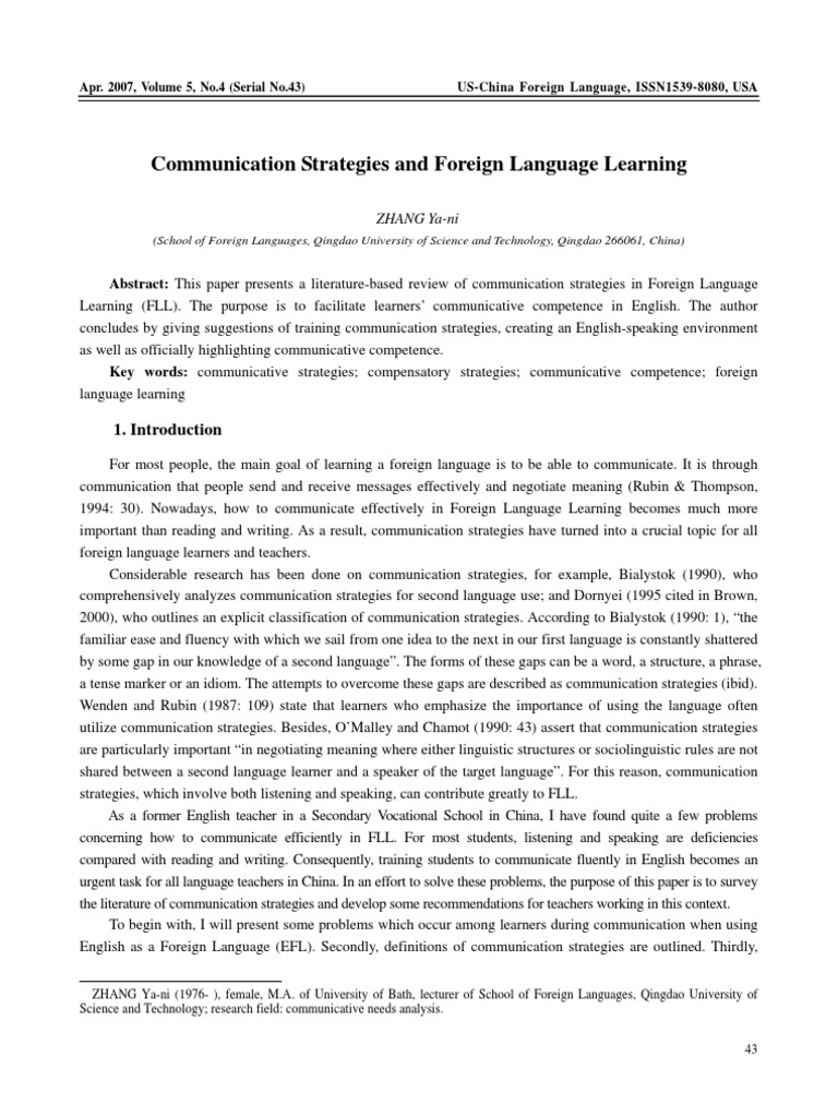 EFL Communication Strategies | PDF | Second Language | English As A ...