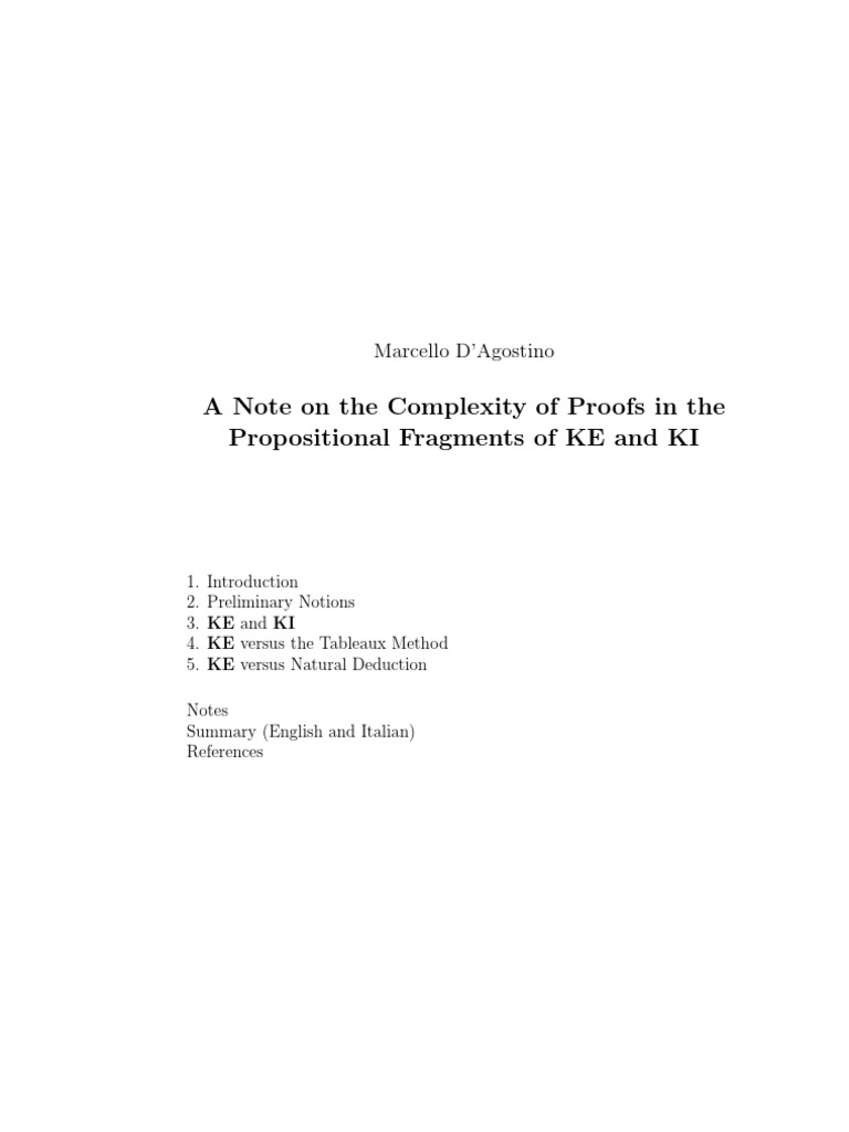 A Note On The Complexity of Proofs in The Propositional Fragments of KE and KI | PDF ...
