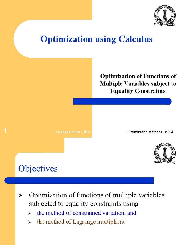 Optimization Using Calculus: Optimization of Functions of Multiple ...