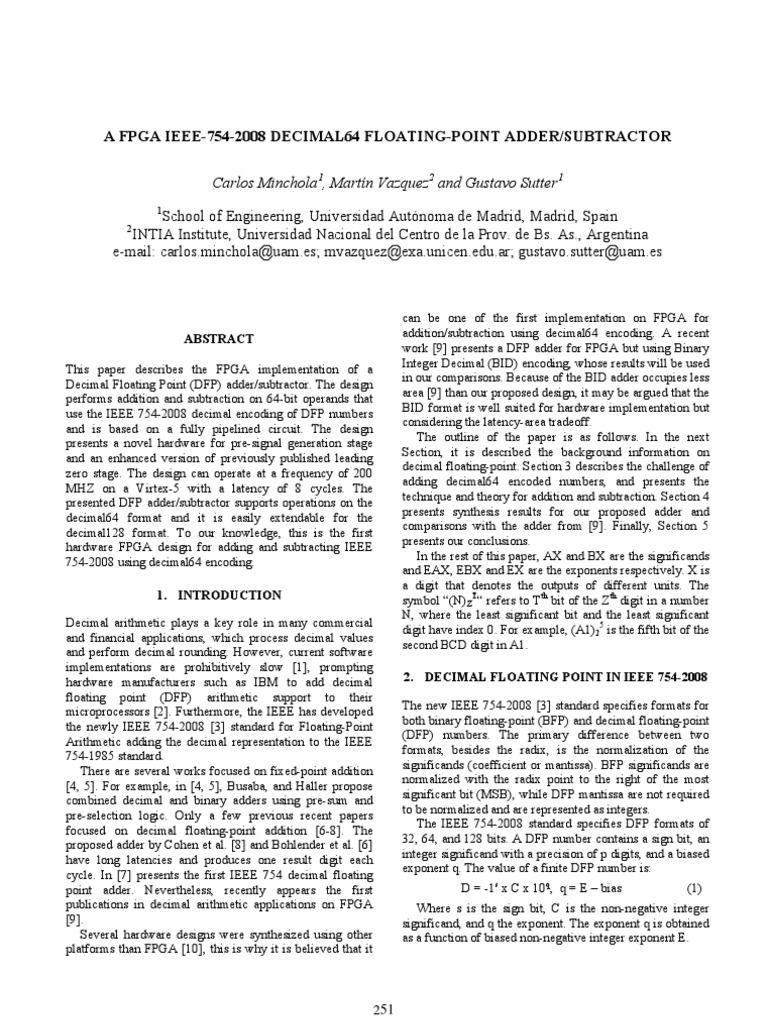 A Fpga Ieee-754-2008 Decimal64 Floating-Point Adder-Subtractor | PDF | Numbers | Theory Of ...