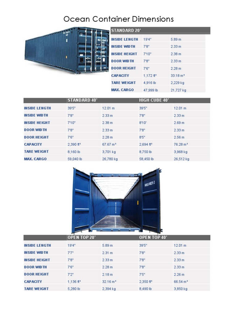 Ocean Container Dimensions | PDF | Pound (Mass) | Nature