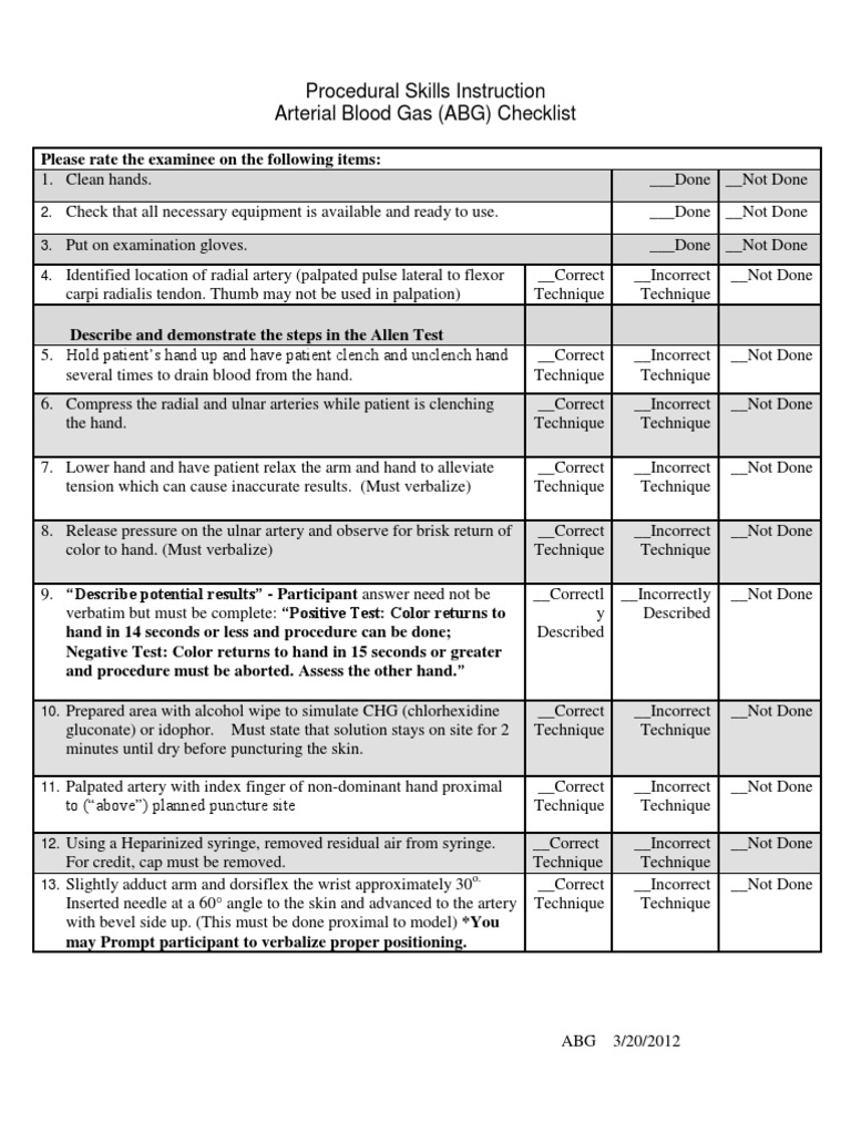 Abg Checklist | Intravenous Therapy | Hand | Free 30-day Trial | Scribd