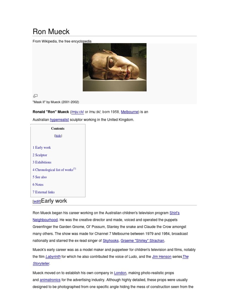 Ron Mueck: Early Work | PDF | Sculpture | Arts (General)