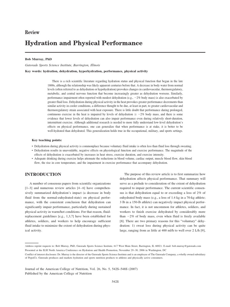 Hydration and Physical Performance | PDF | Dehydration | Perspiration