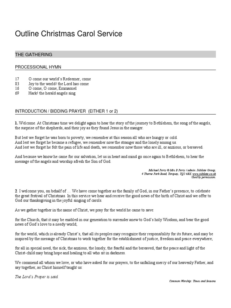 Outline Carol Service Word | PDF | Mary, Mother Of Jesus | Jesus