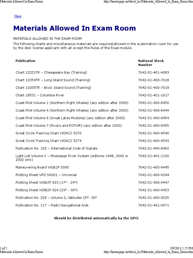 USCG Study Materials Allowed in Exam Testing | PDF | Calculator | Logarithm
