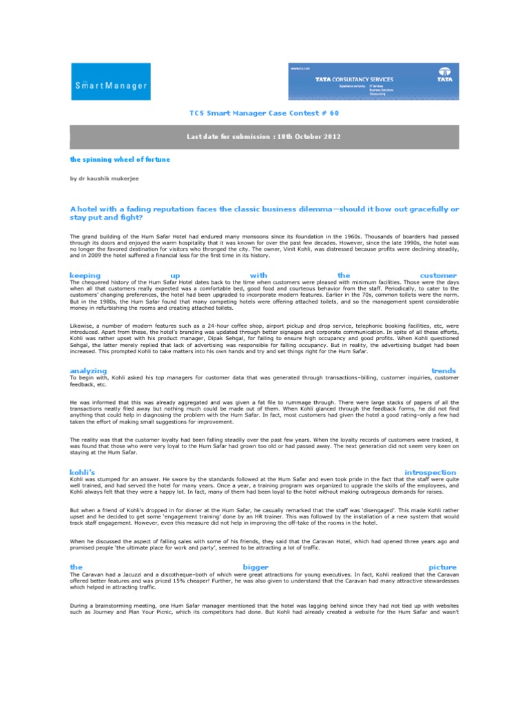 TCS Smart Manager Case Contest | PDF | Hotel | Advertising