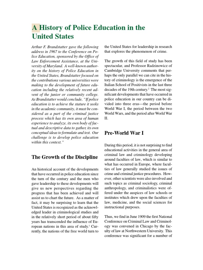 A History of Police Education in The United States | PDF | College | Police