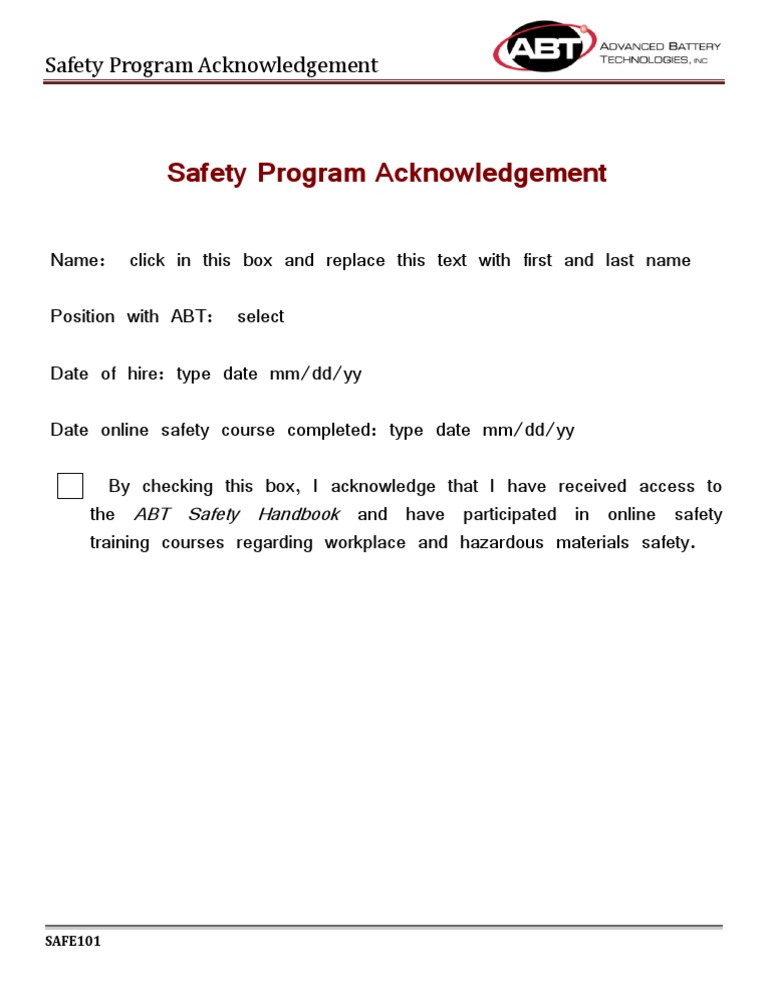 Safety Acknowledgement Form | PDF