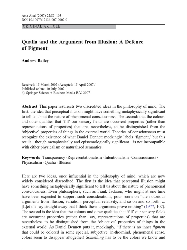 Qualia and The Argument From Illusion - A Defence of Figment | PDF ...