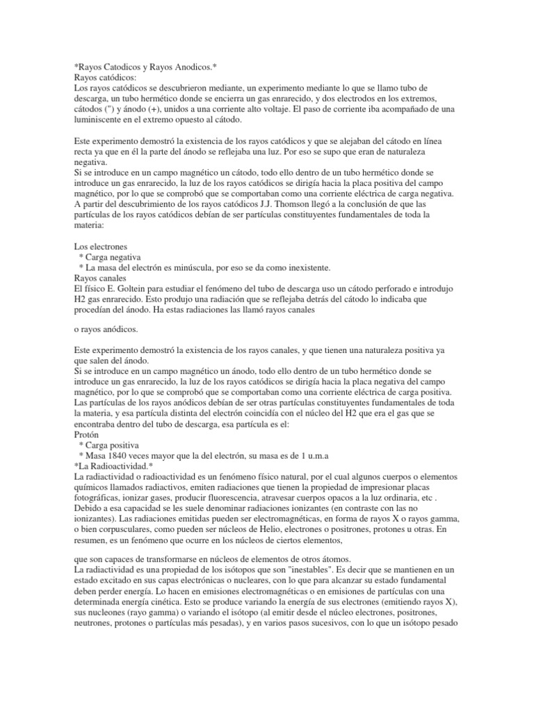 Rayos Catódicos Y Anódicos Explicados Pdf Desintegración