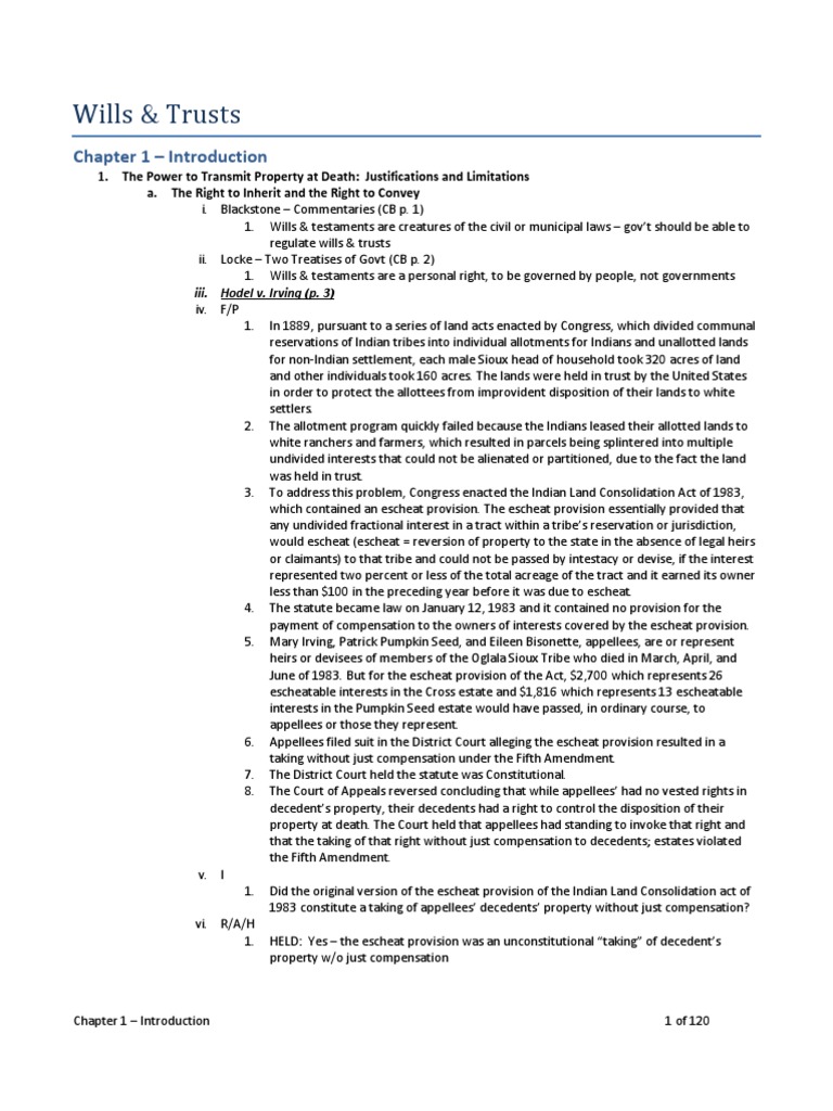 Wills and Trusts Semester Outline | PDF | Intestacy | Probate
