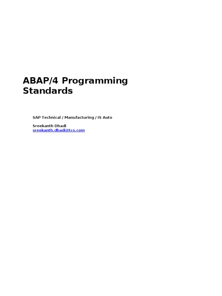 Abap Programming Standards Pdf Subroutine Variable Computer Science