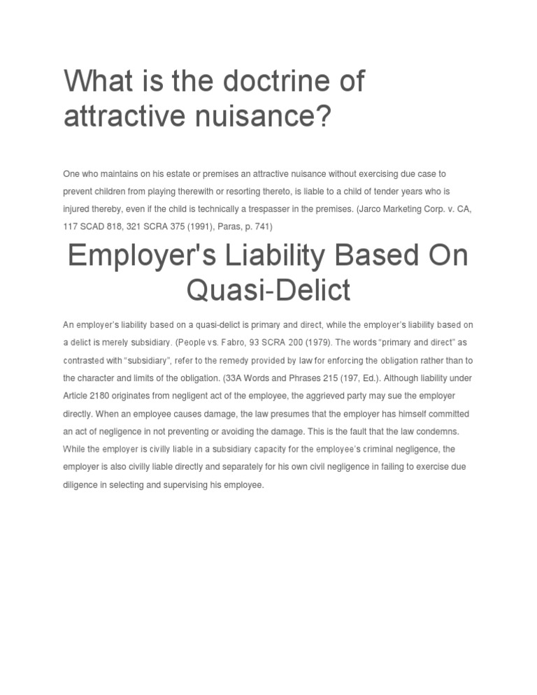 What Is The Doctrine of Attractive Nuisance | PDF