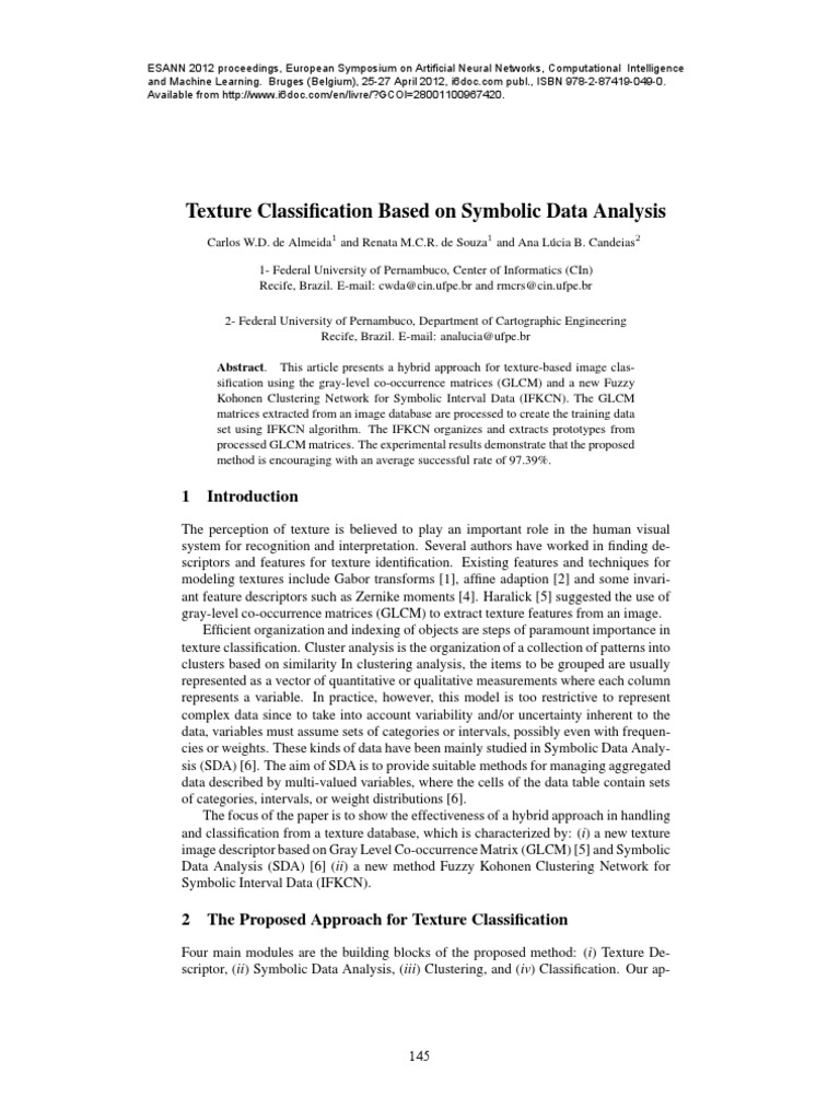 Texture Classification Based On Symbolic Data Analysis Abstract Pdf Statistical