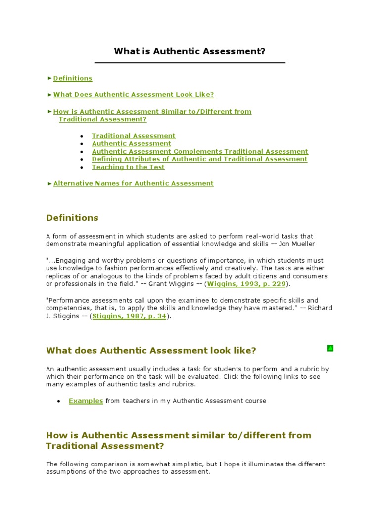 What is Authentic Assessment? Defining Attributes and Examples | PDF ...