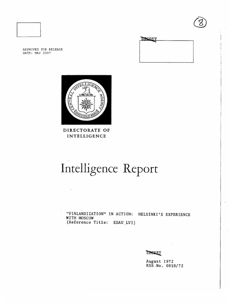 'Finlandization' in Action. Helsinki's Experience With Moscow - CIA ...